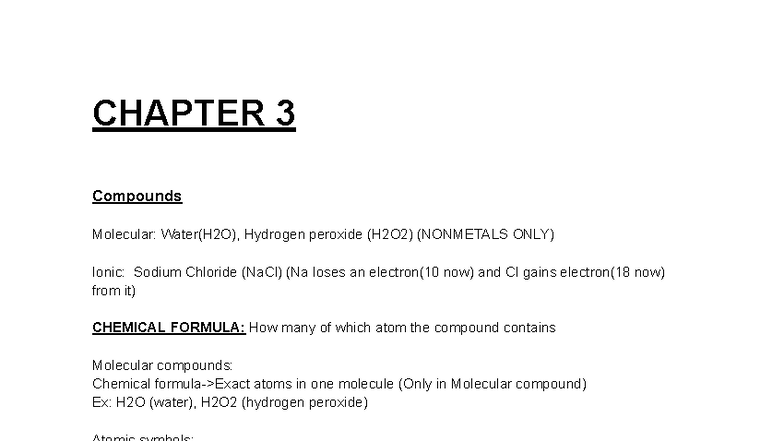 CHEM 101: Chapter 3 - Molecular and Ionic Compounds Overview - Studocu