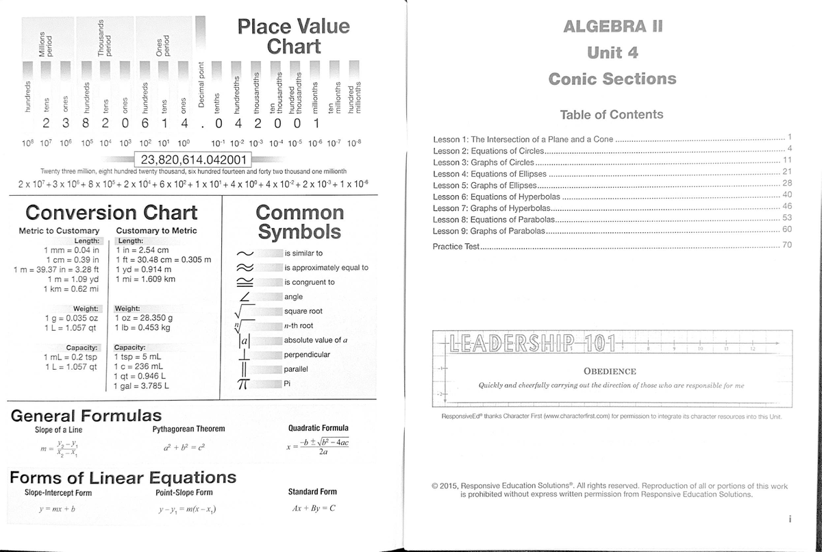 Unit 4: Conic Sections and Place Value in ALGEBRA II - Studocu