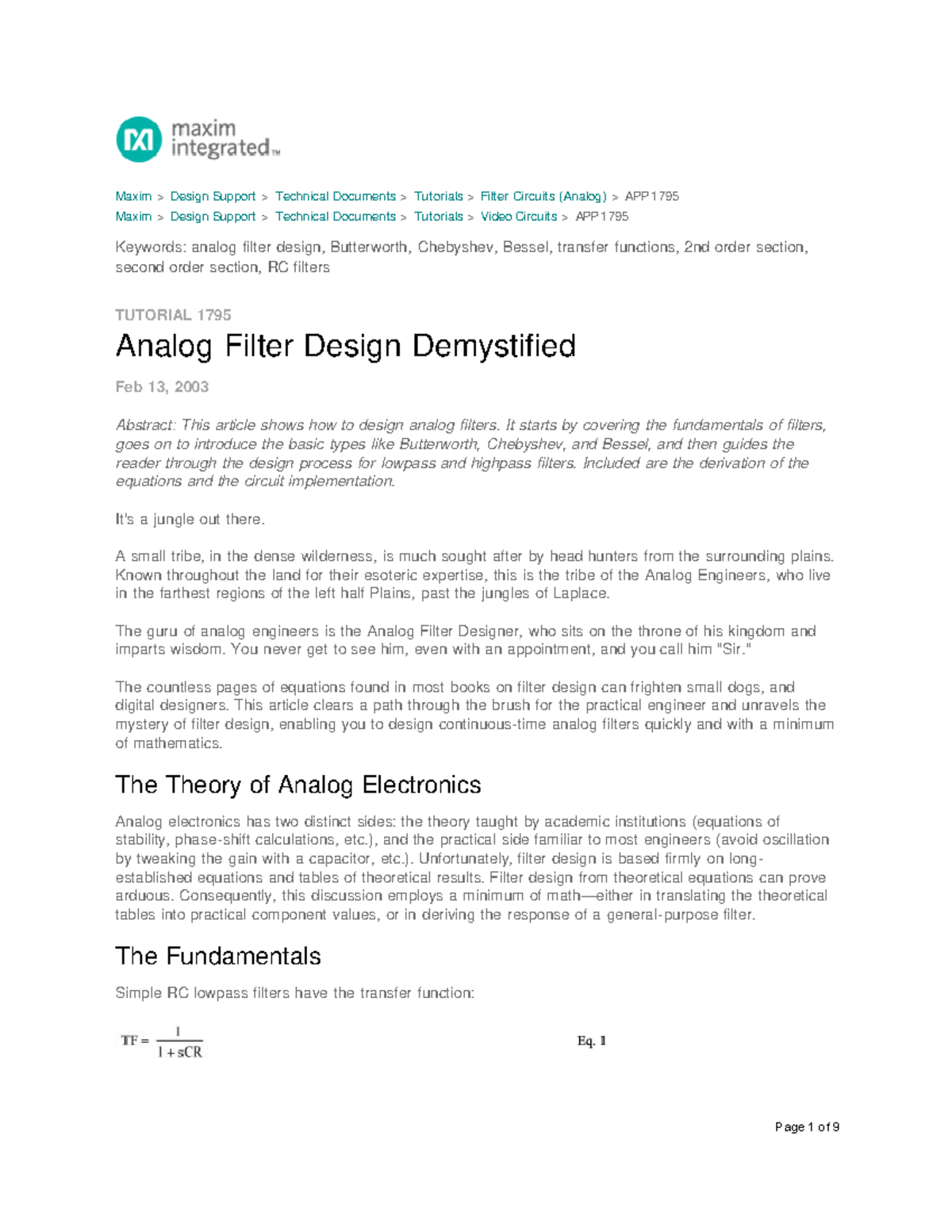 Analog Filter Design Demystified: A Comprehensive Guide (APP 1795 ...