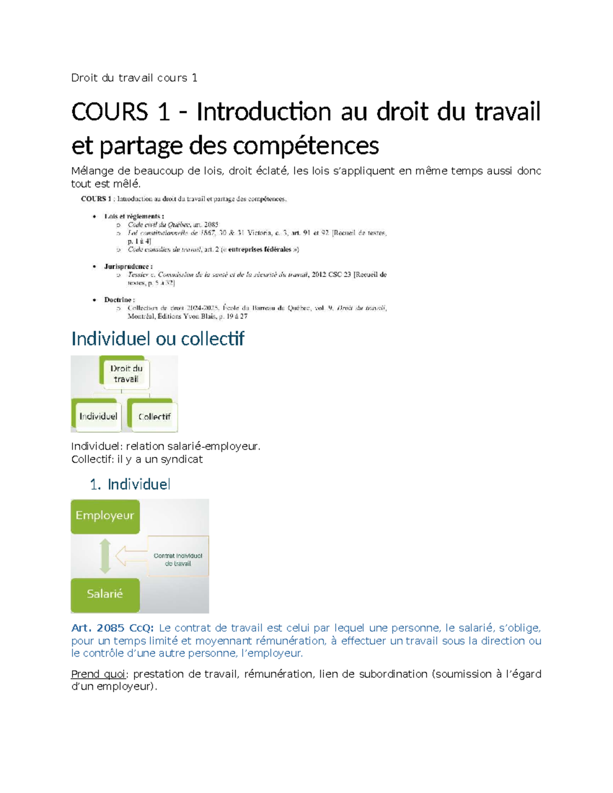 Droit du travail cours 1 - Individuel ou collectif Individuel: relation ...