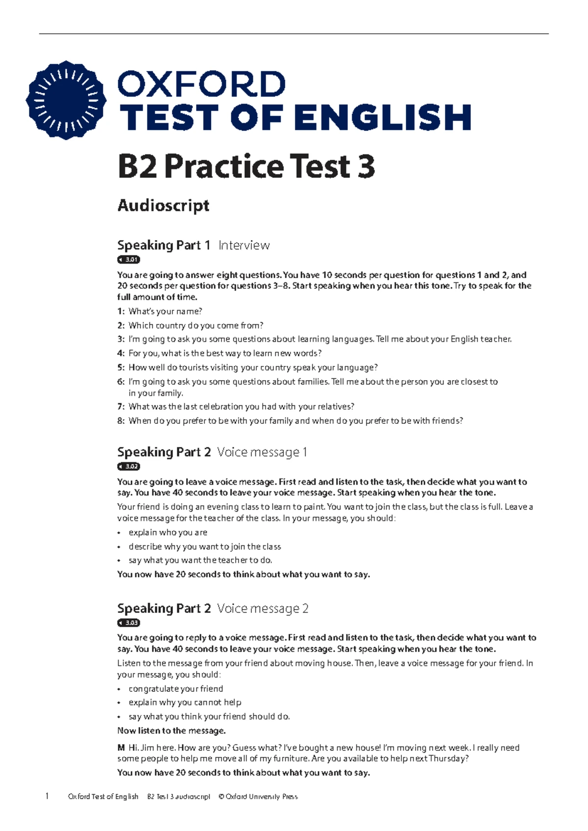 Oxford Test of English B2 Practice Test 2: Speaking, Listening, Reading ...