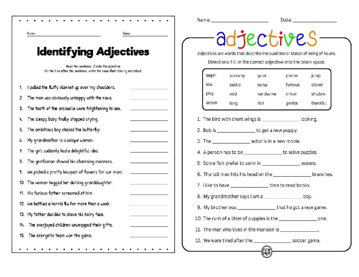 Adjectives Worksheet: Identifying and Using Adjectives - Studocu
