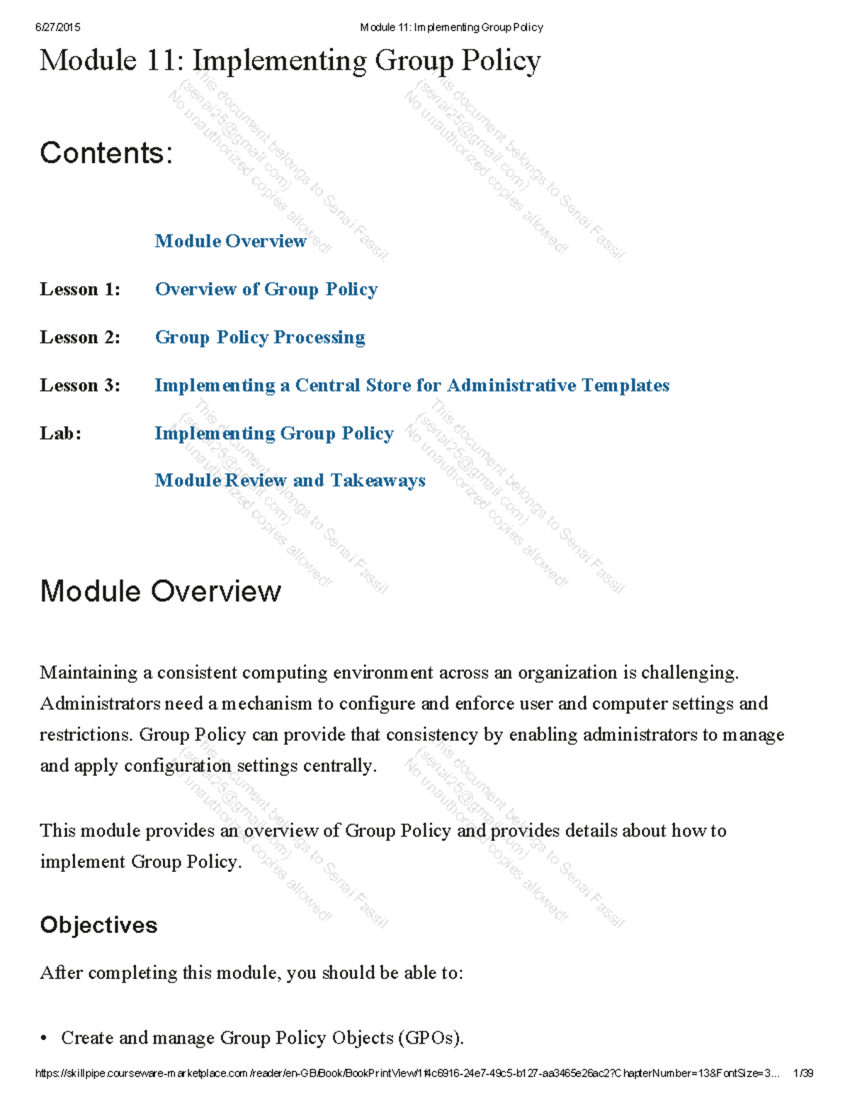 Module 11 Implementing Group Policy - Module 11: Implementing Group ...