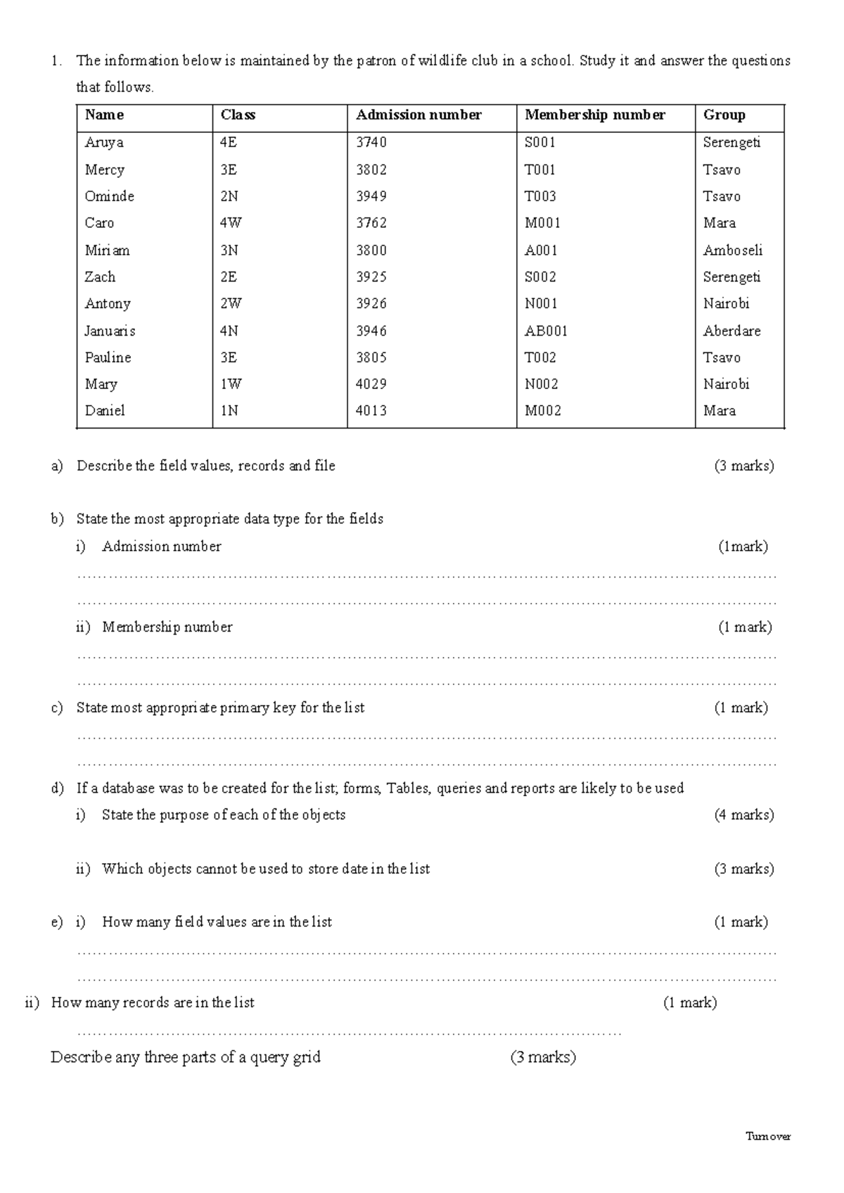 F2 Comrev - Form 2 Computer Studies Database Concepts and Queries - Studocu