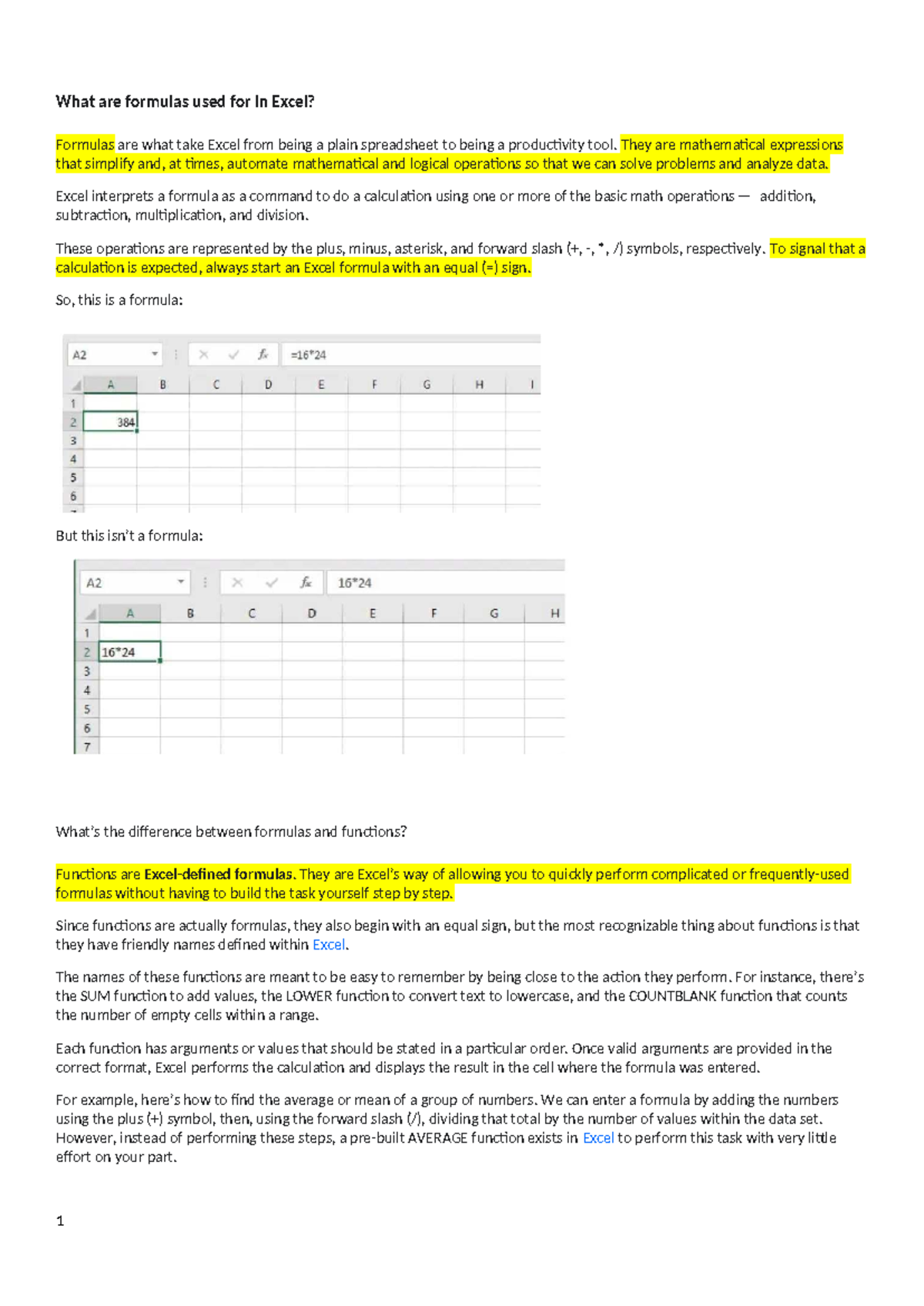 12 Basic Excel Formulas: A Comprehensive Guide - Studocu