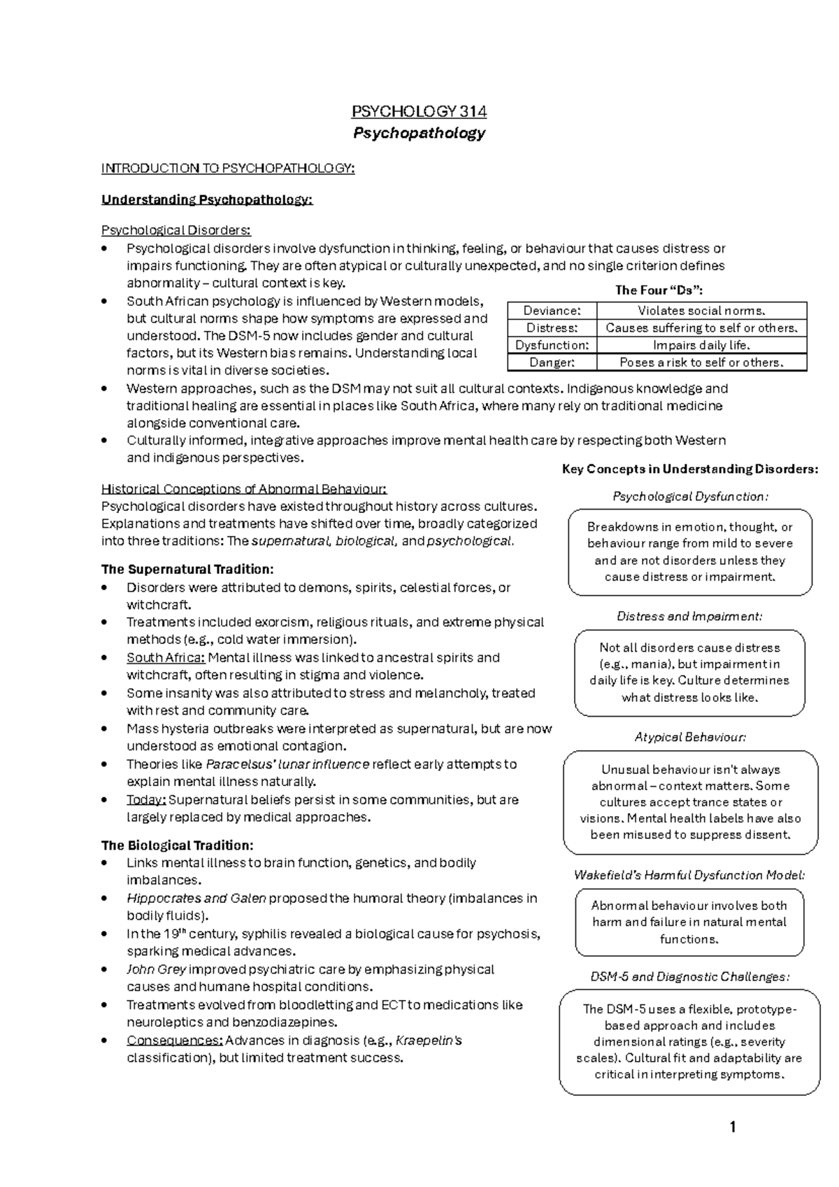 Psychopathology 314: Comprehensive Notes on Psychological Disorders ...