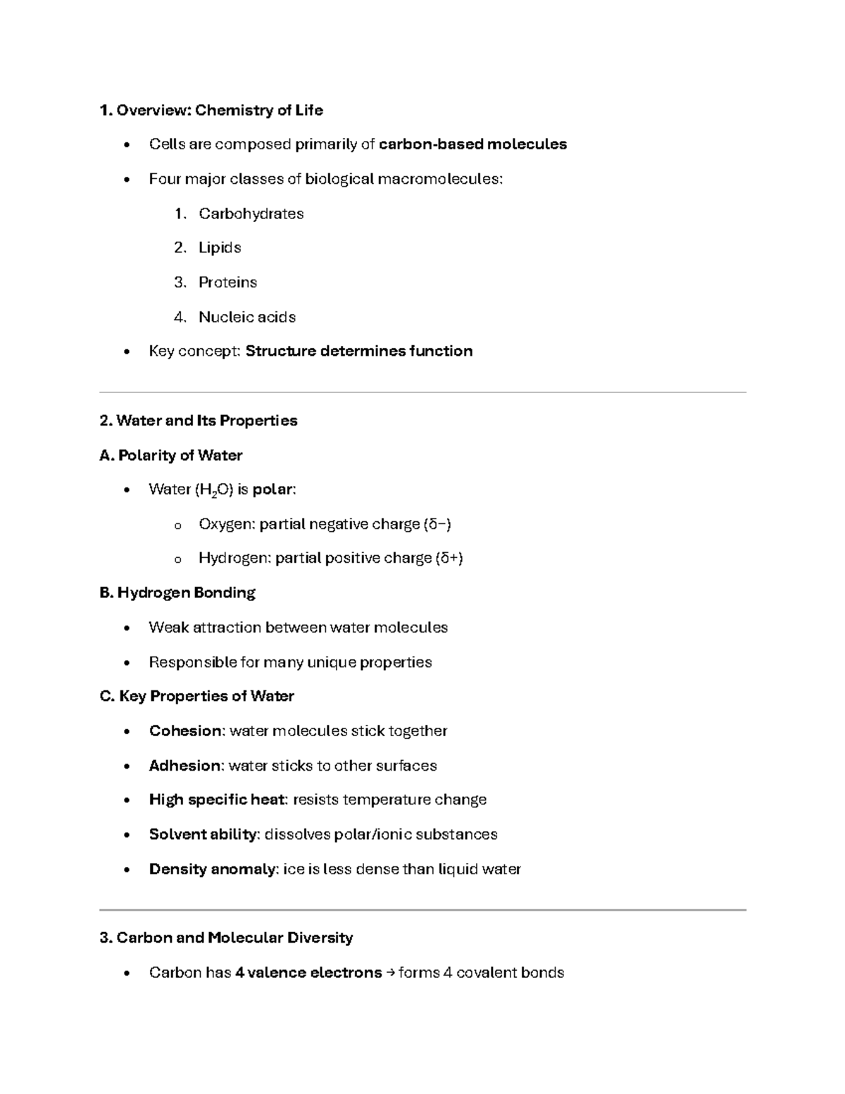 BIO101: Intro to Biology - Chemistry of Life Overview and Key Concepts ...