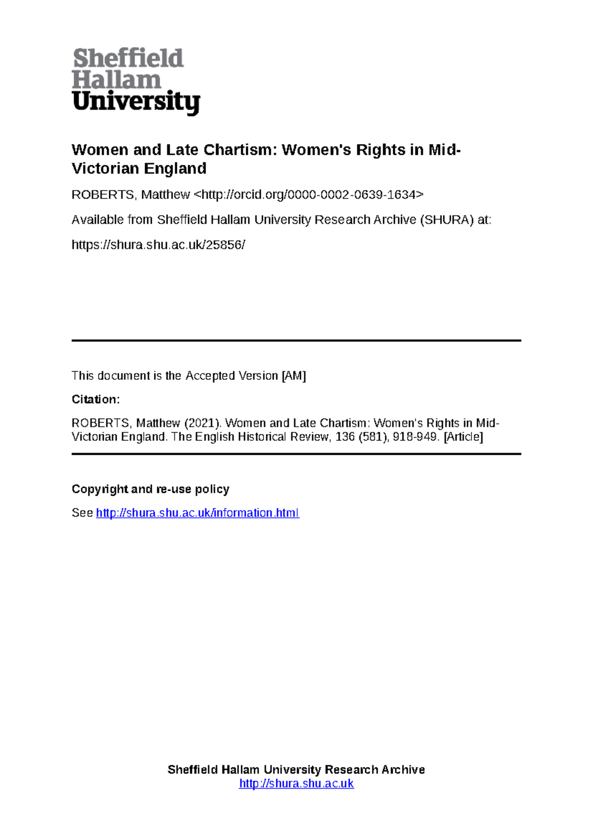 Women and Late Chartism: Rights in Mid-Victorian England (HIST 2021 ...