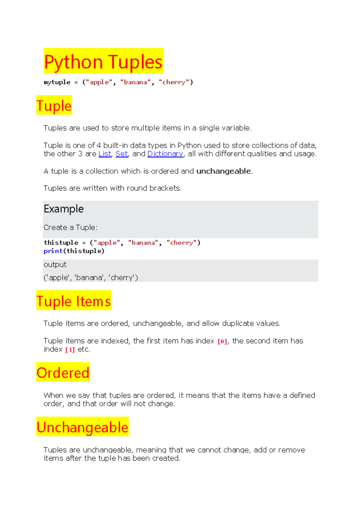Unit-3 Python Tuples: Understanding Creation, Access, and Methods - Studocu