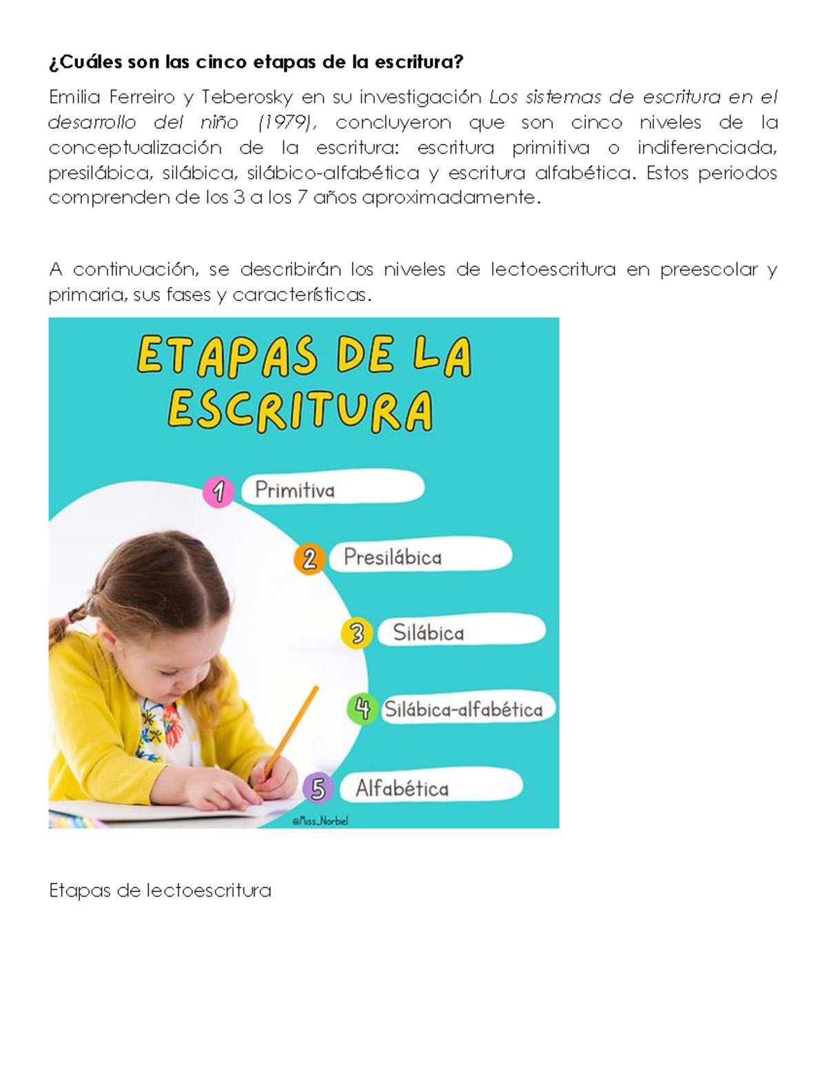 Las cinco etapas de la escritura según Ferreiro y Teberosky - Studocu