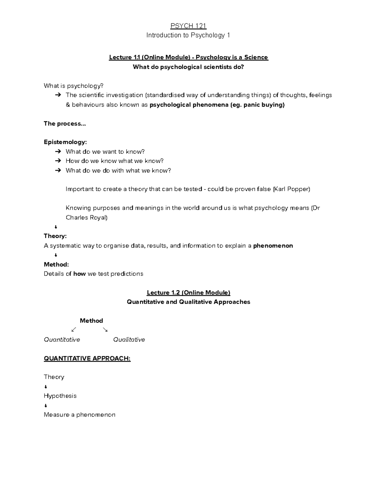 Psych 121 Lecture notes - PSYCH 121 Introduction to Psychology 1 ...