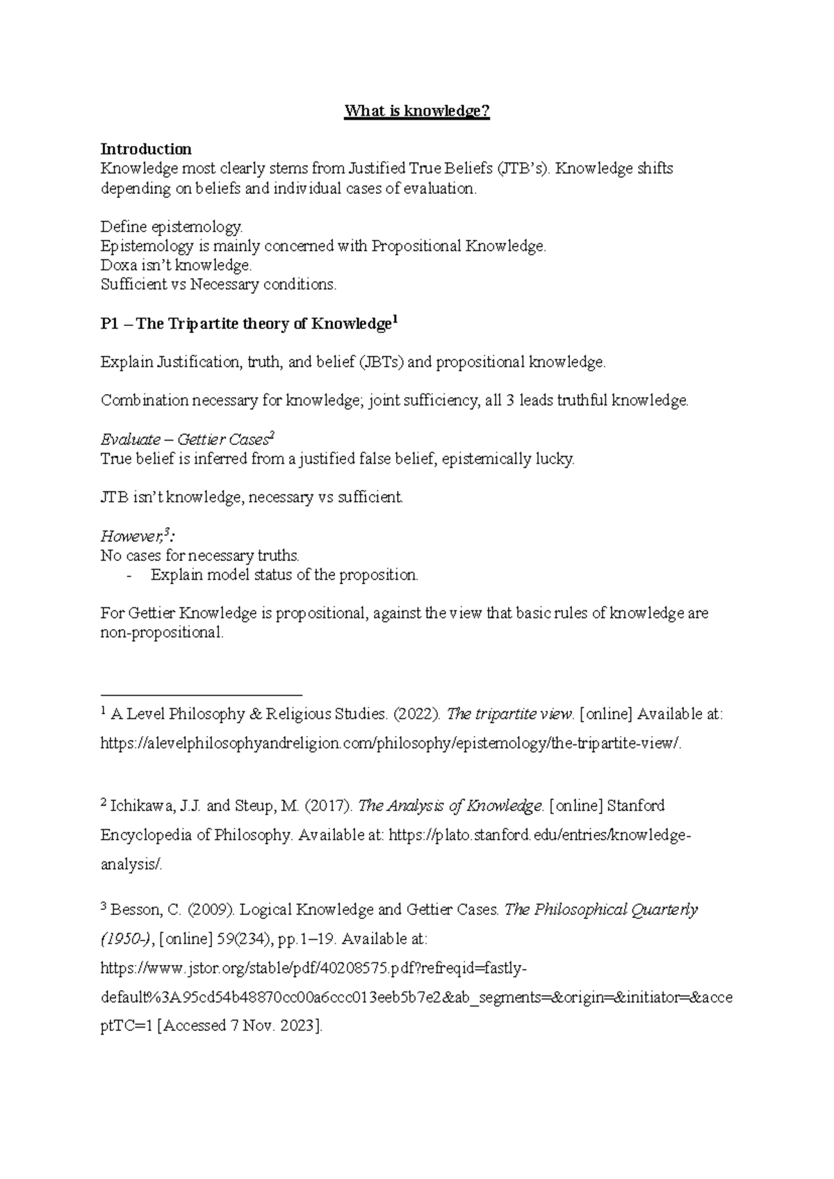 PHI101: What is Knowledge? A Comprehensive Essay Plan - Studocu