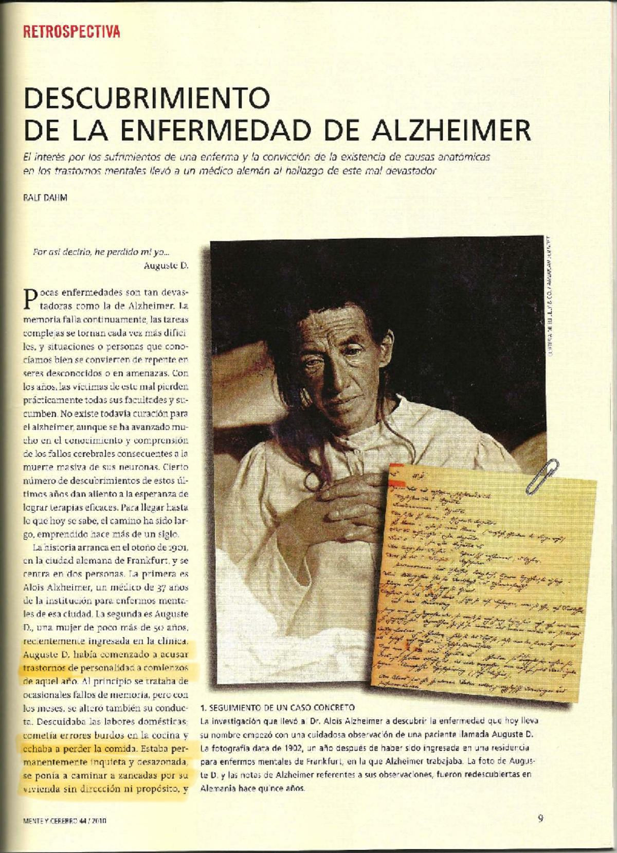 Descubrimiento de la Enfermedad de Alzheimer: Caso de Auguste D. - Studocu