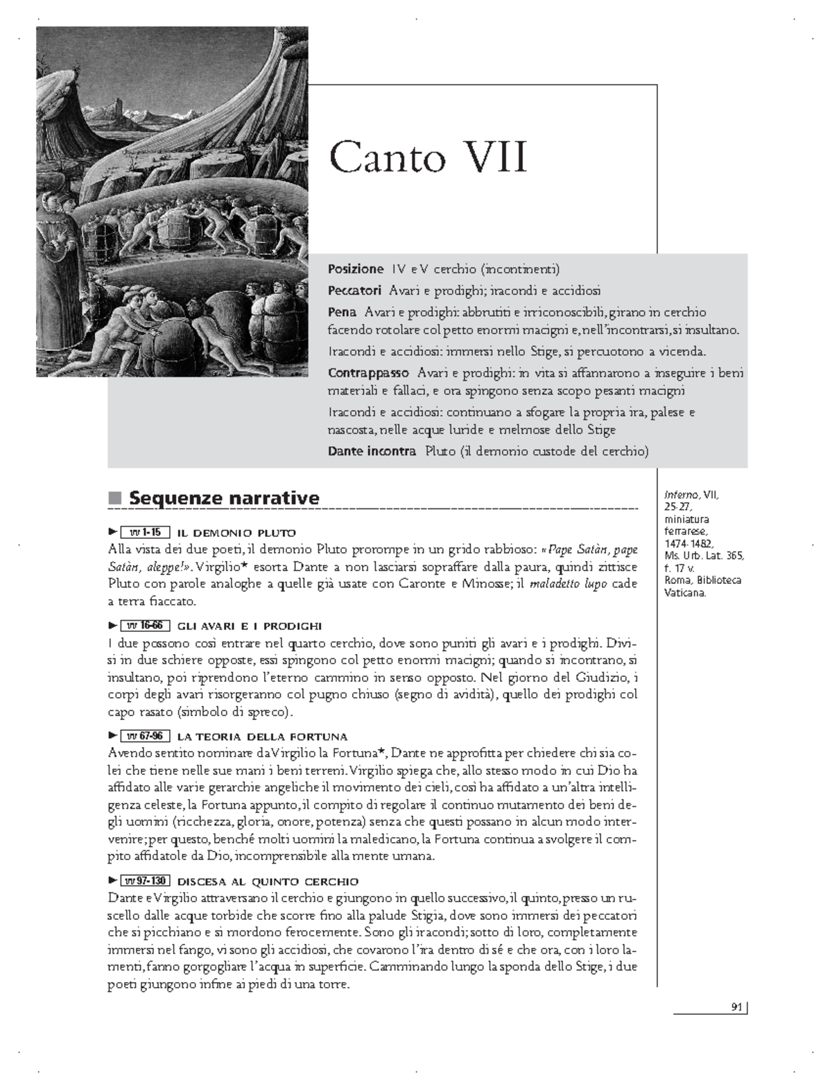 Inf 07 - Riassunto e Analisi di Dante, Inferno Canto VII - Studocu