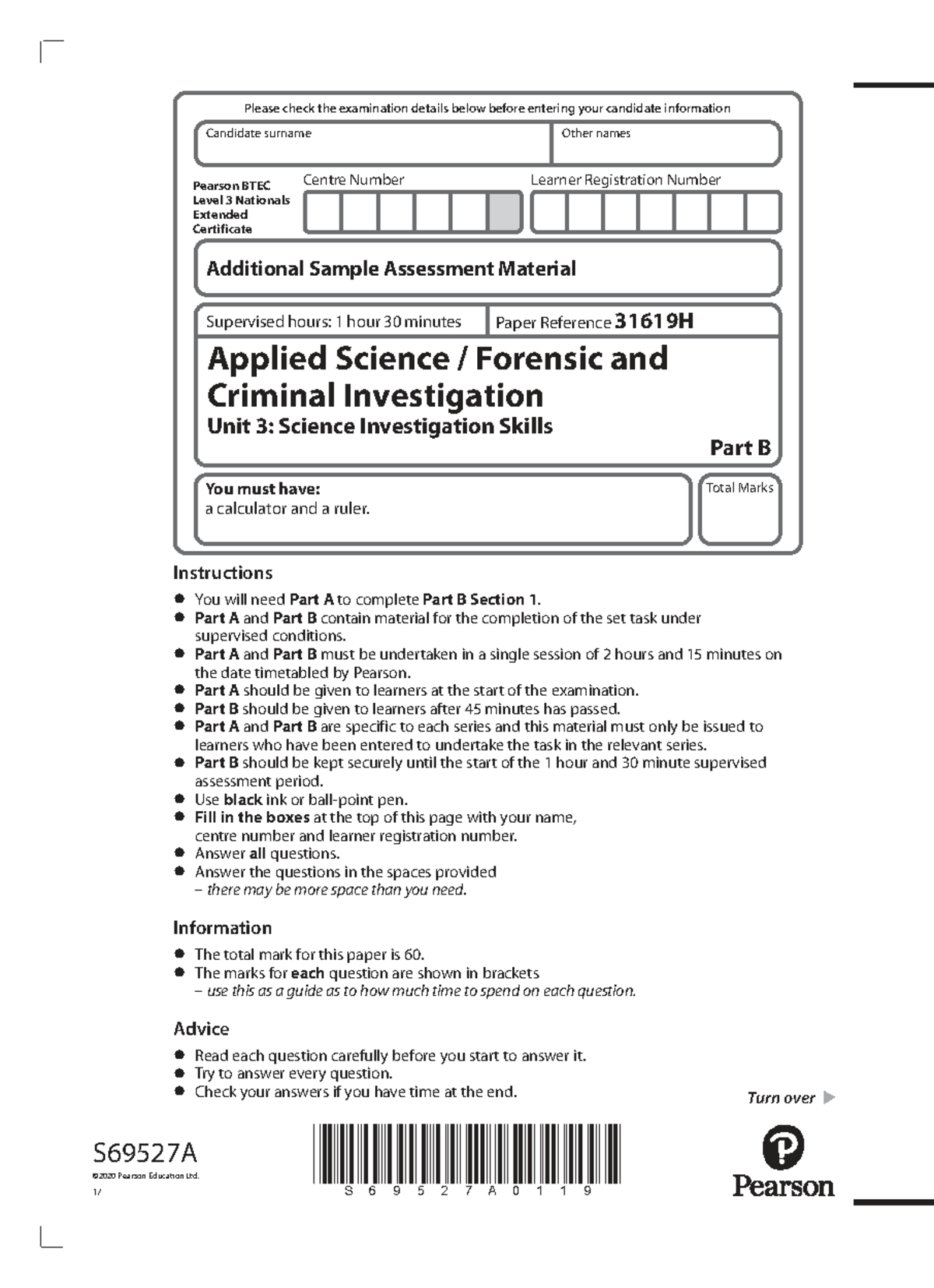 BTEC Level 3 Applied Science Unit 3: Sample Assessment Material 2021 ...