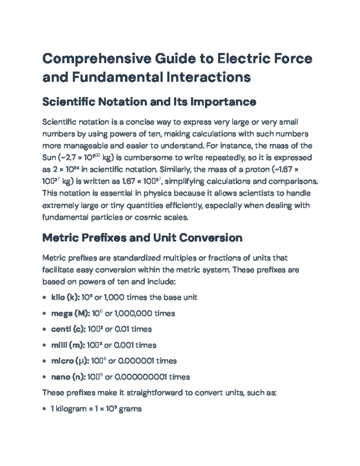 Comprehensive Study on Electric Force & Fundamental Interactions - Studocu