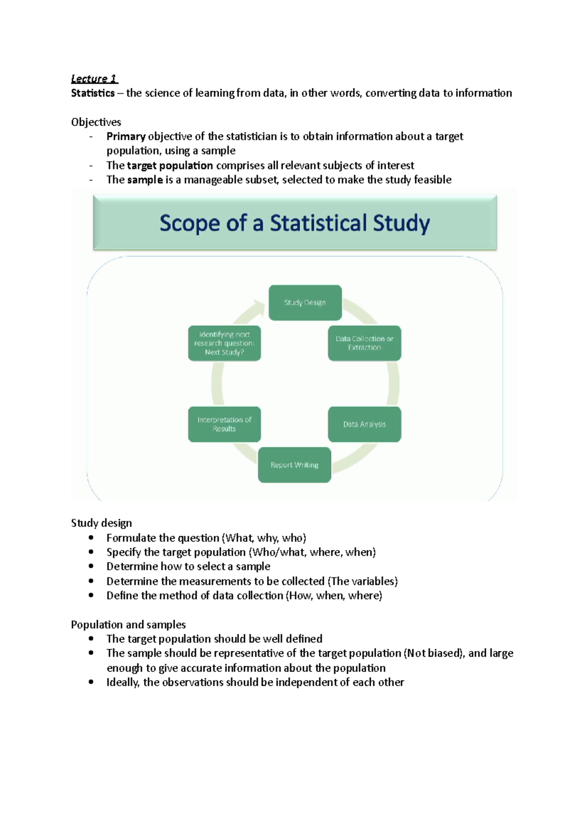 Stats 1250 - Lecture Notes on Statistics Fundamentals - Studocu
