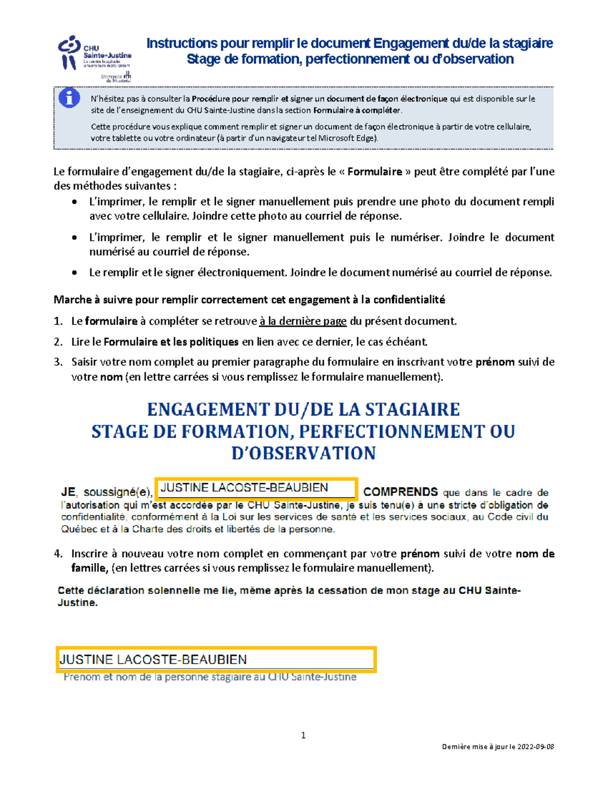 Instructions pour Remplir le Document d'Engagement Stagiaire - Studocu