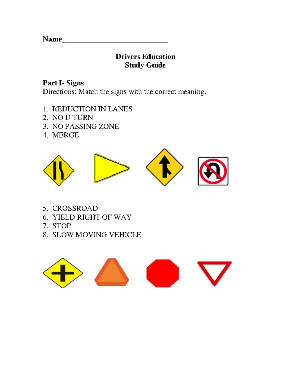 Rules of the Road Study Guide - Name ...