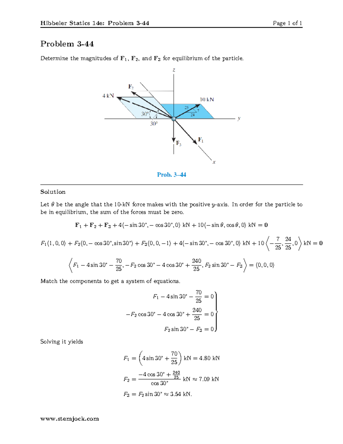 Hibbeler Statics 14e: Sample Problems and Free Body Diagrams Ch3 P44 - Studocu