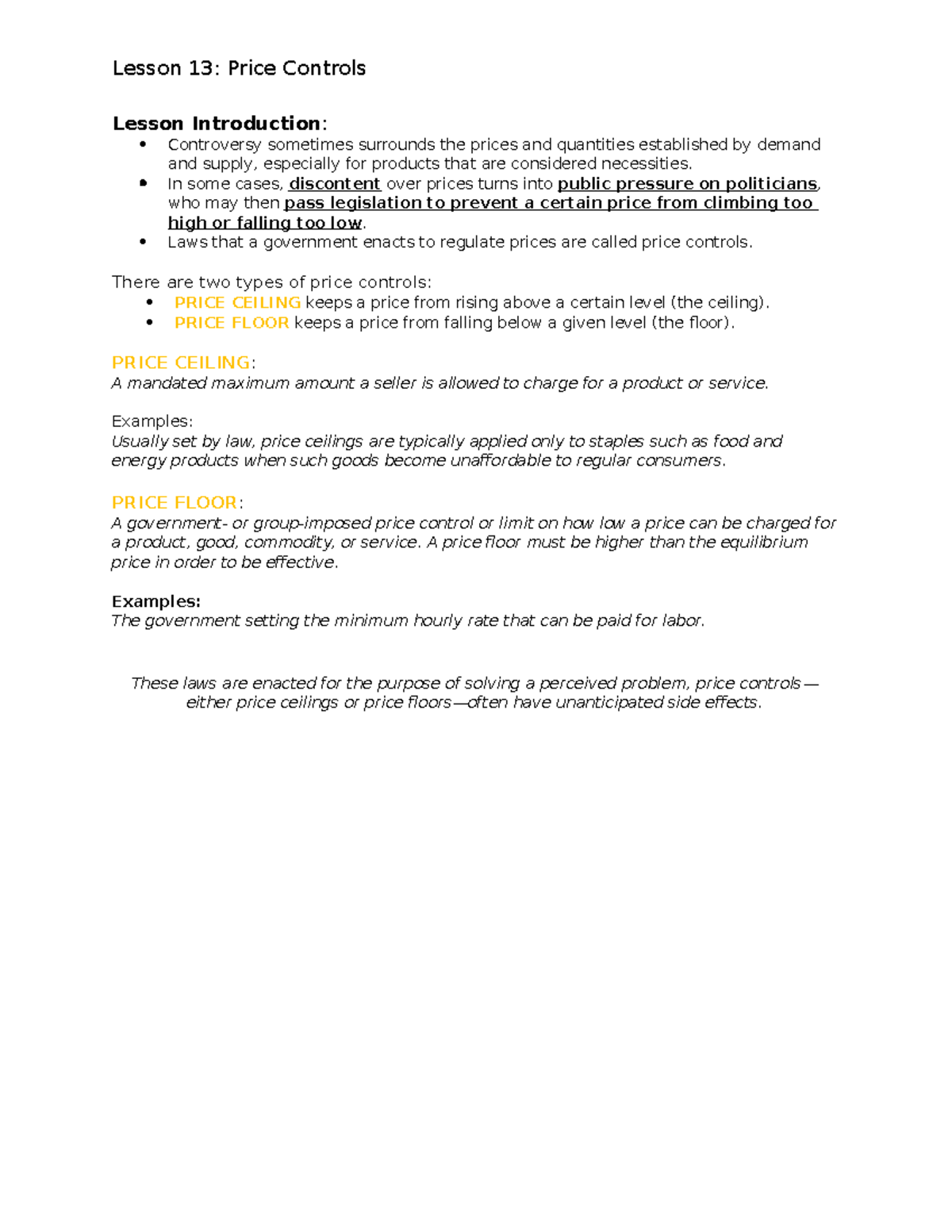 Mod 4 - Lesson 13 - Price Controls: An Overview in Economics D089 - Studocu