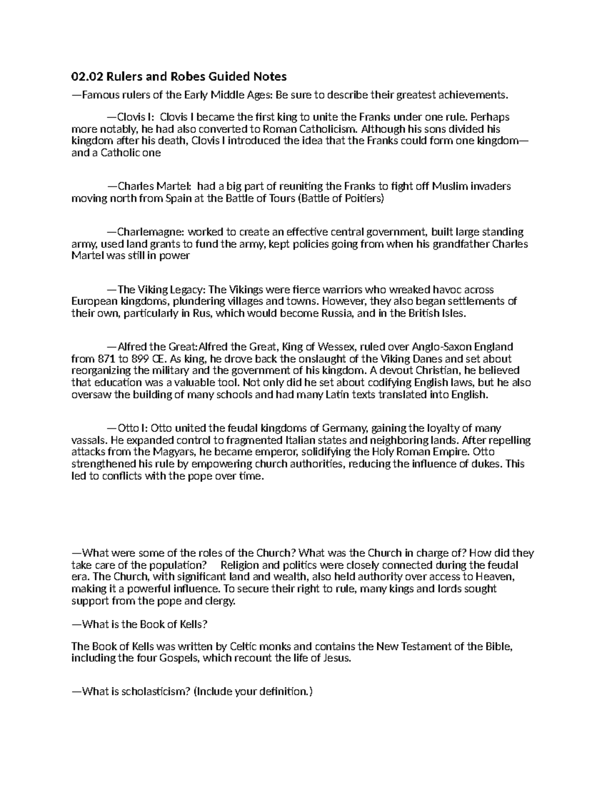 02.02 Rulers and Robes Guided Notes: Key Figures of Early Middle Ages ...