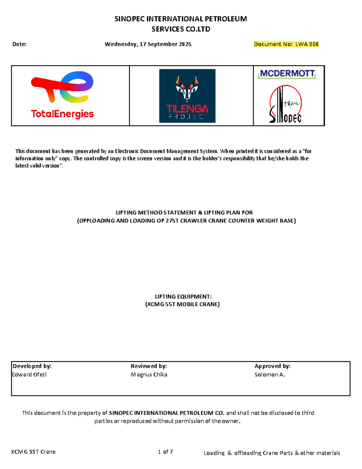 LWA 008: Lifting Method Statement for Crawler Crane Counter Weight Base ...