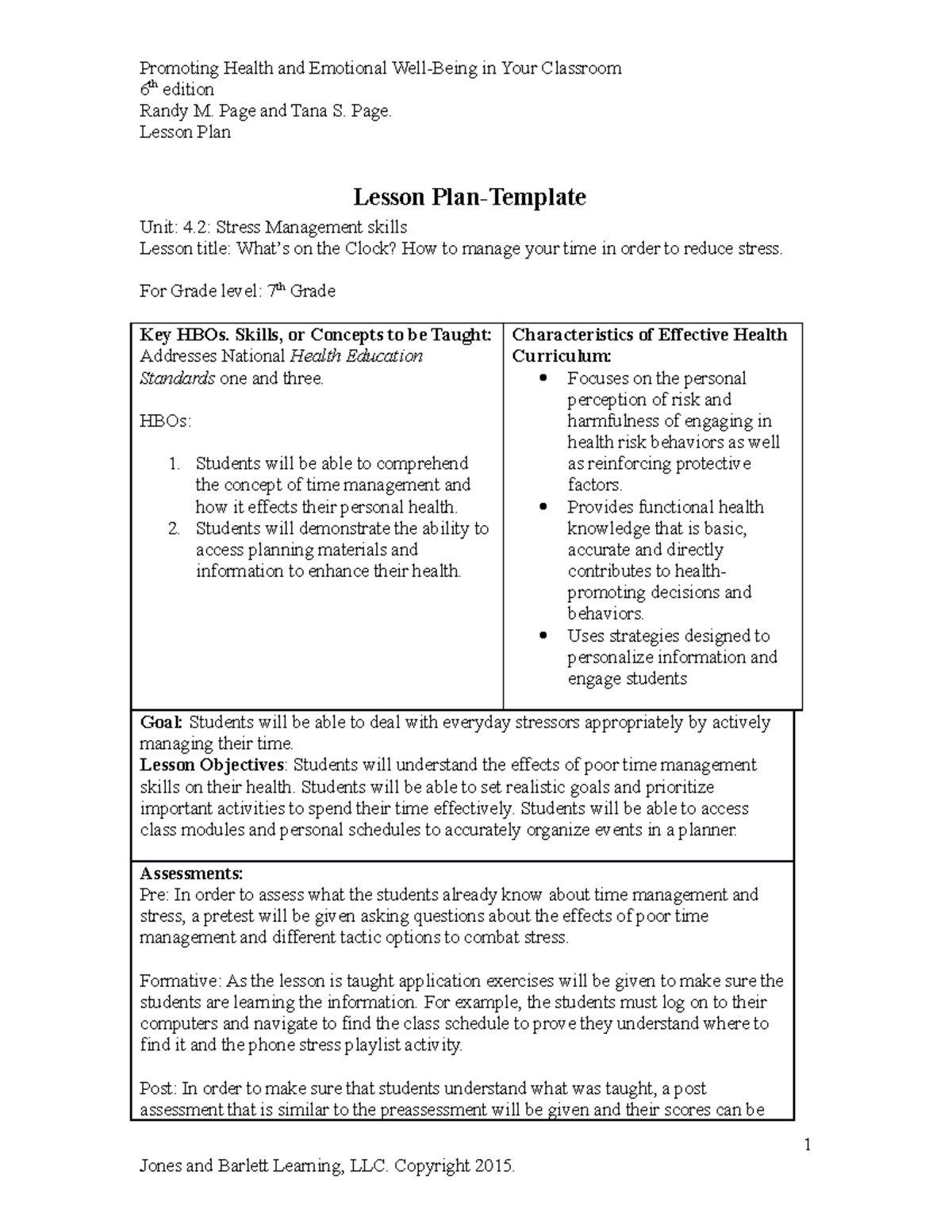 Lesson PLAN - Promoting Health and Emotional Well-Being in Your ...
