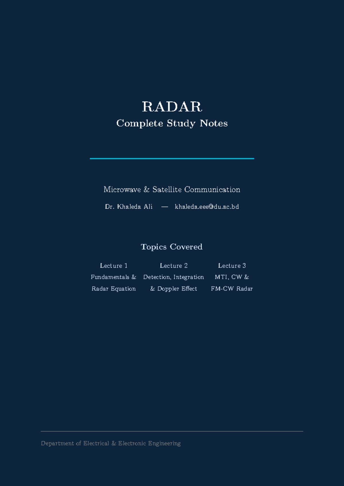 RADAR Study Notes (EE 101) - Microwave Satellite Communication Lectures ...
