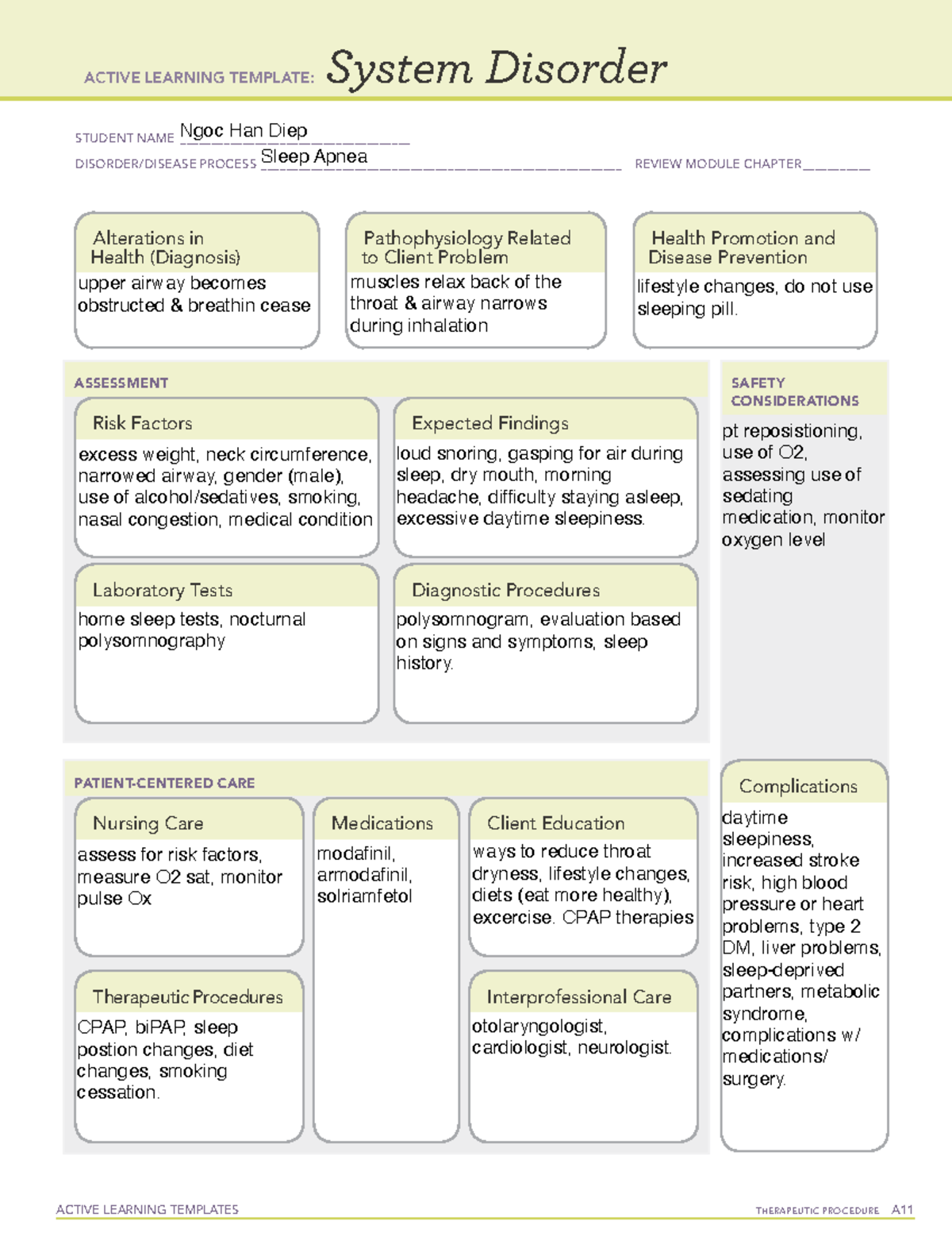 Sleep Apnea (SYS) - Active Learning Template for Nursing Care - Studocu
