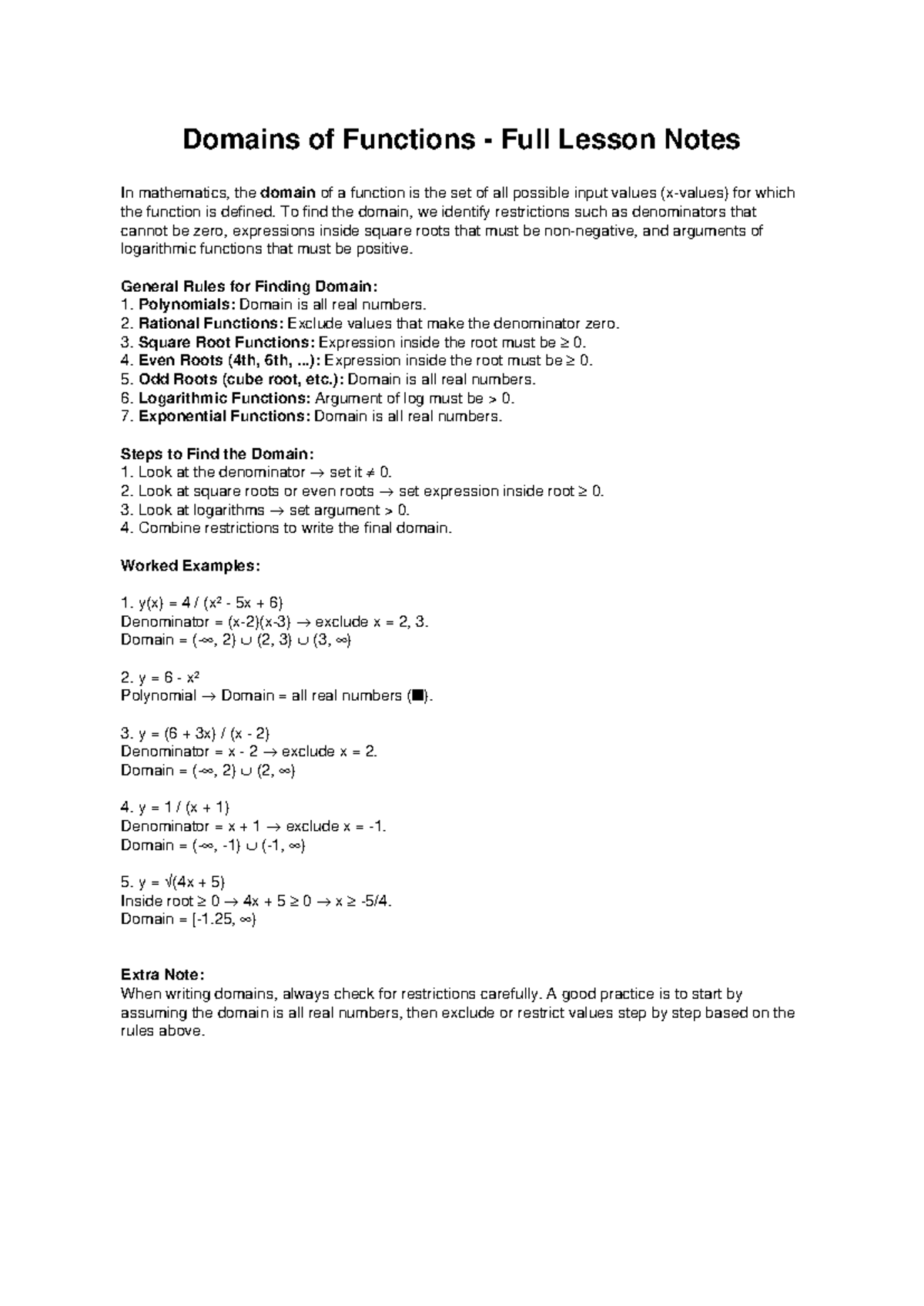 MATH 101: Domains of Functions Expanded Lesson Notes - Studocu