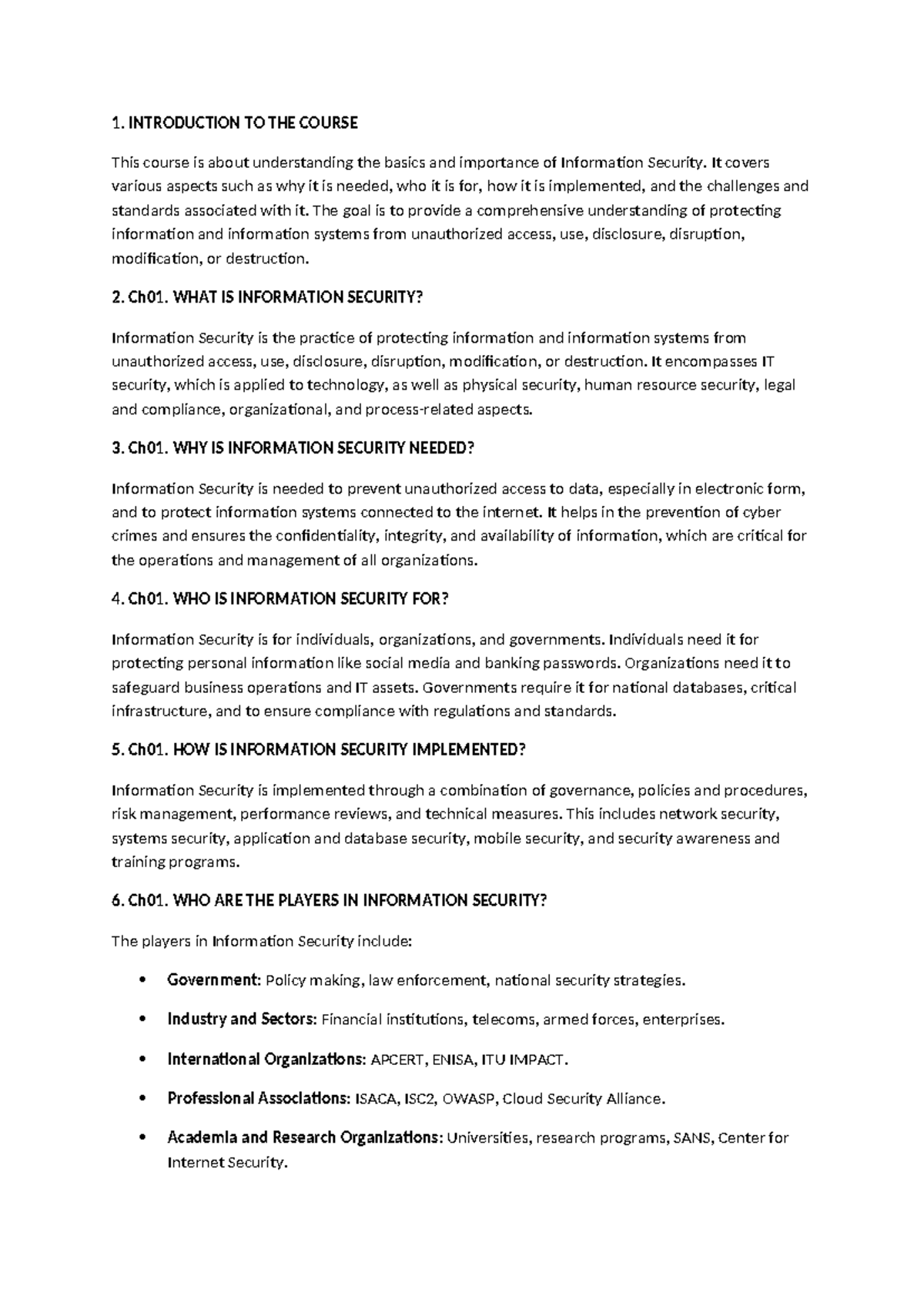 Cs205 - Information Security Course Overview and Key Concepts - Studocu