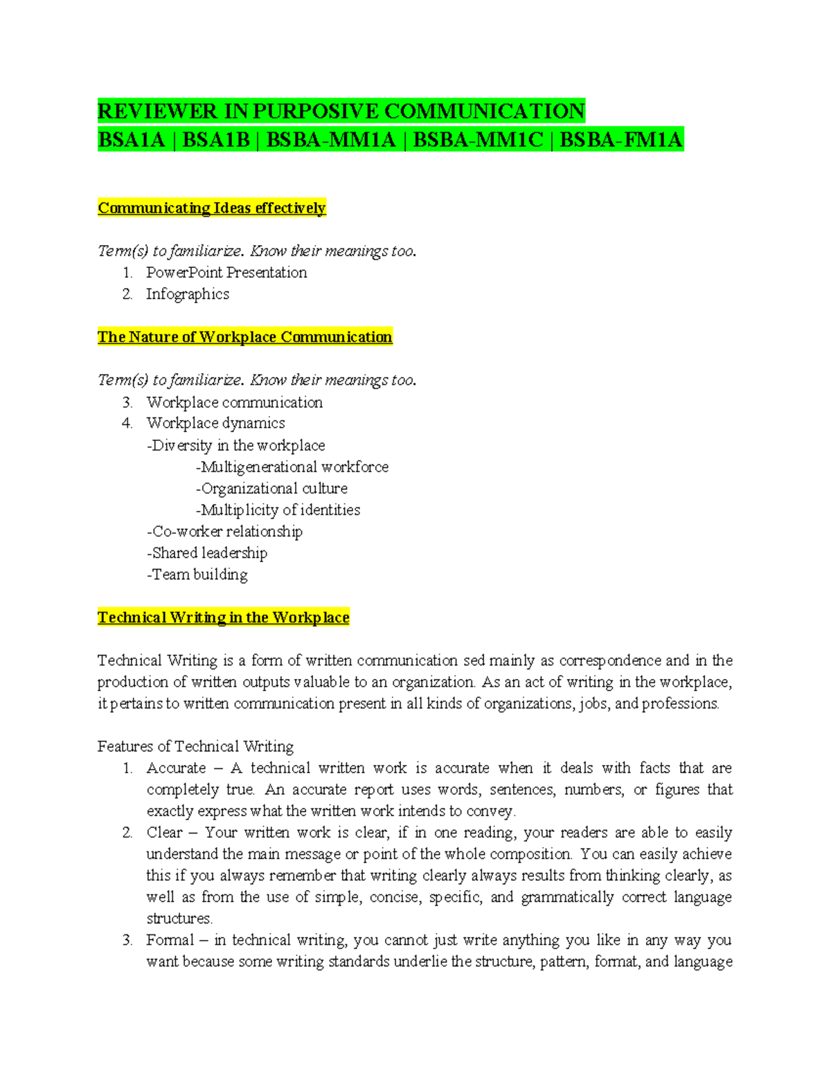 Purcomm Lecture Notes: Effective Communication & Technical Writing ...