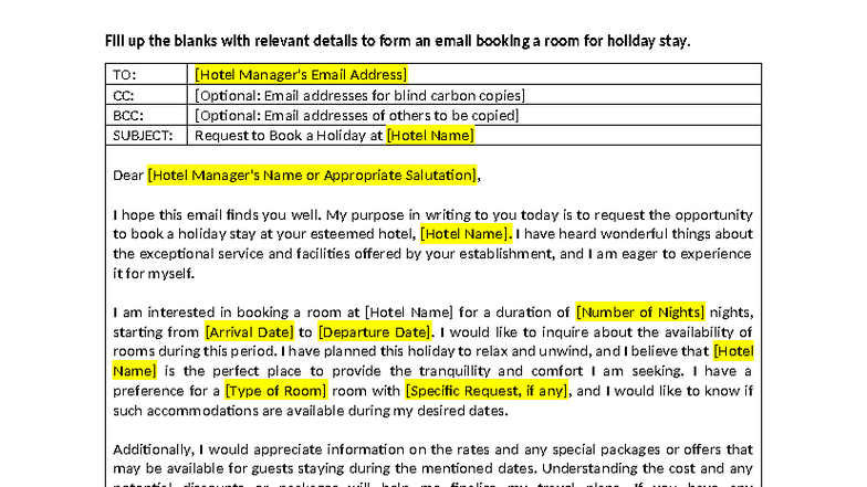 Email Template for Room Booking Request - Practice 2 - Studocu