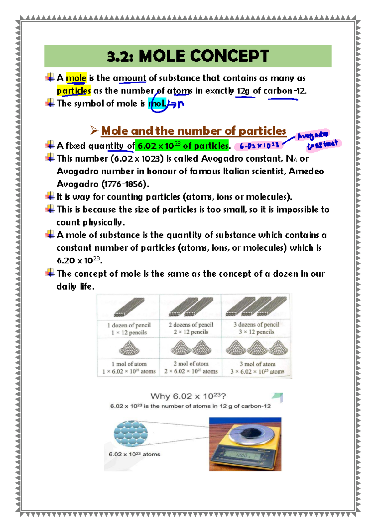 3.2 MOLE Concept - Basic Chemistry Notes on Moles and Particles - Studocu