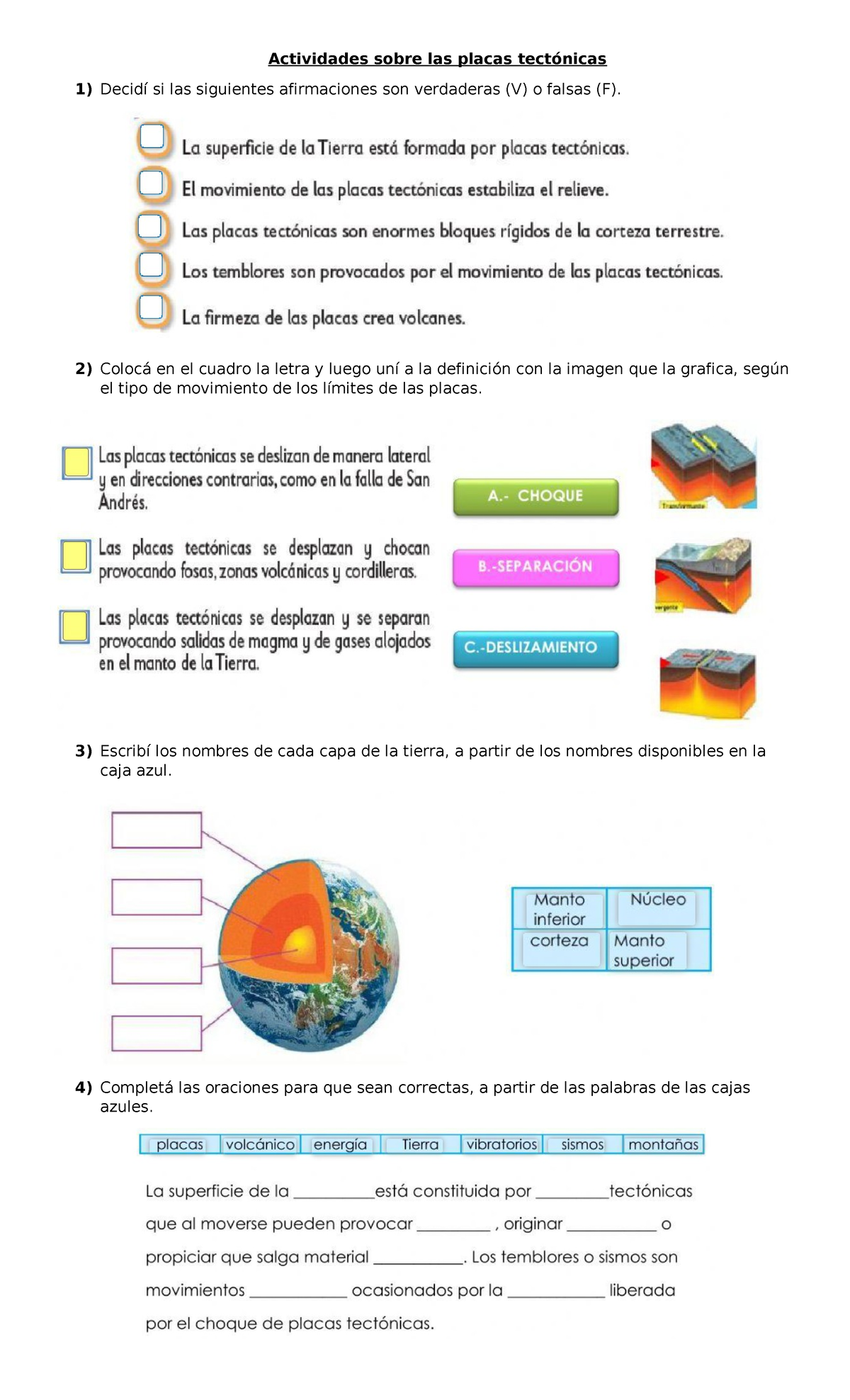 Hojas De Trabajo Sobre Placas Tectónicas Maquetas De Placas