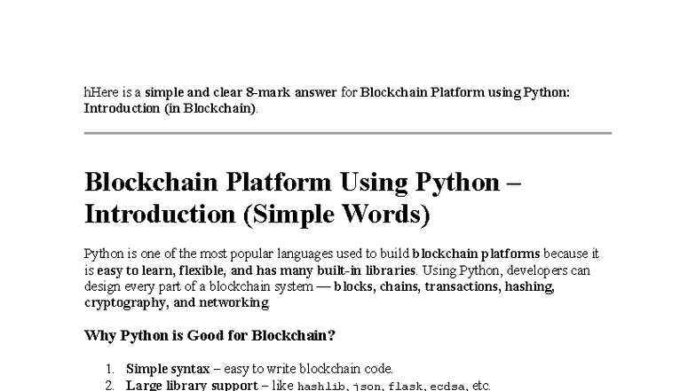 BC5 - Blockchain Platform Using Python: A Simple Introduction - Studocu