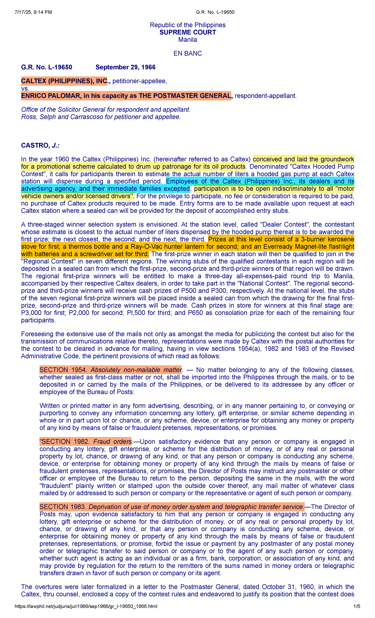 Caltex (Philippines), Inc. vs. Palomar: G.R. No. L-19650 Case Study - Studocu