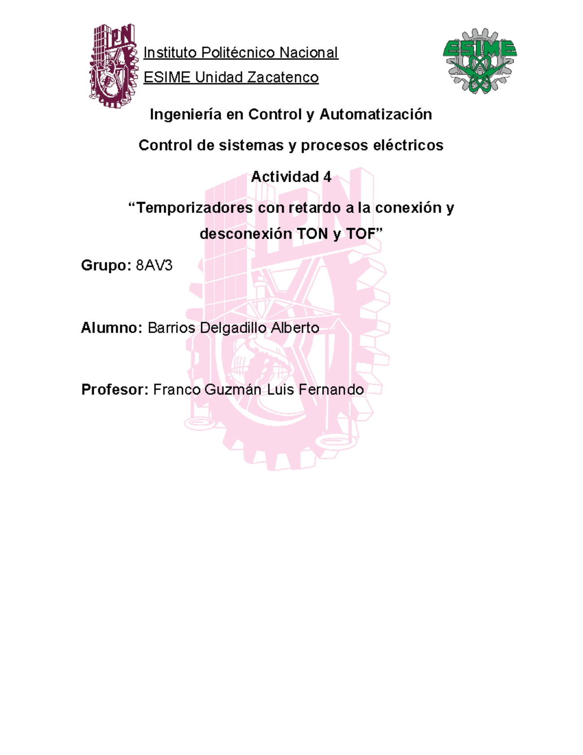 Temporizadores TON y TOF en Control de Sistemas (Ing. Contr. 4) - Studocu