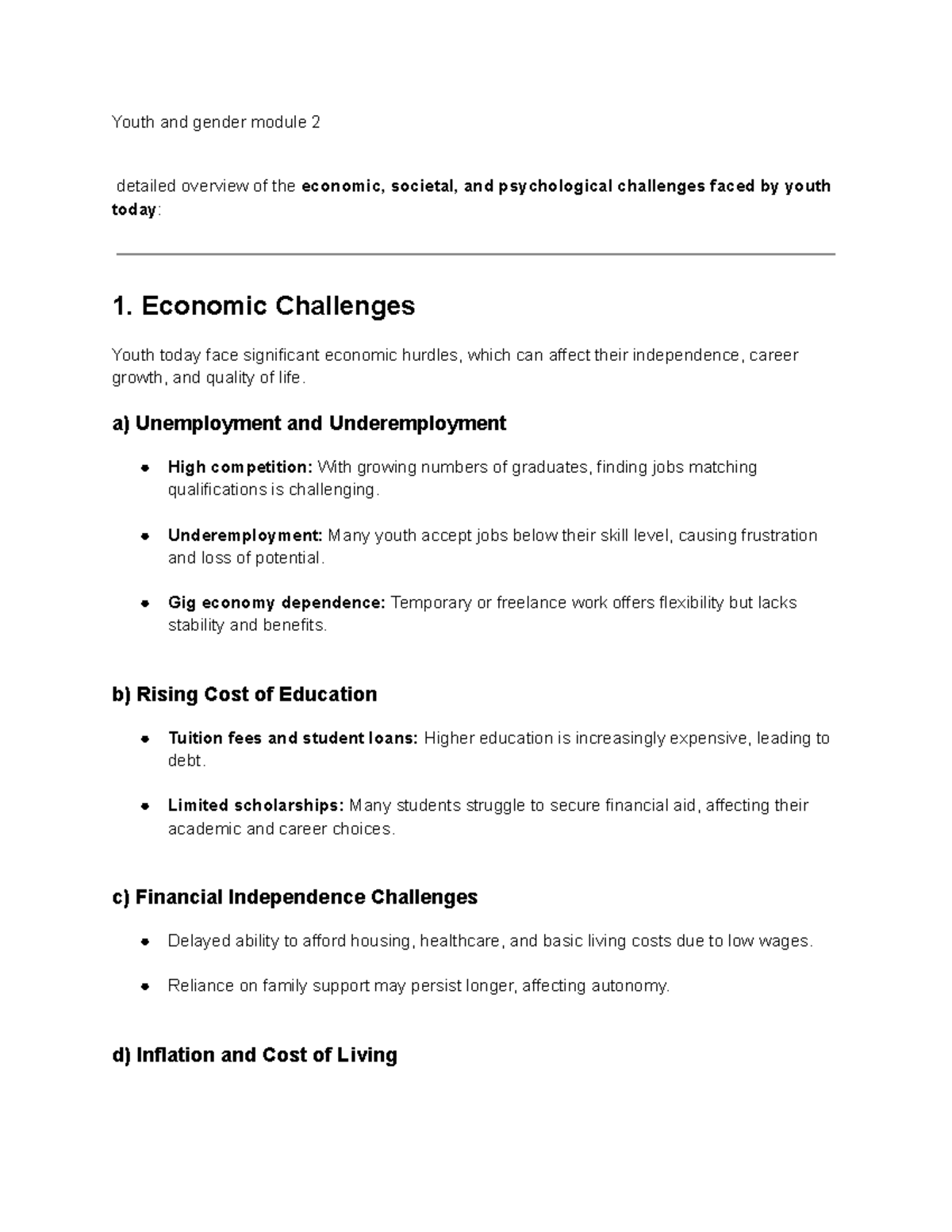 Youth and Gender Module 2: Economic, Societal, and Psychological ...