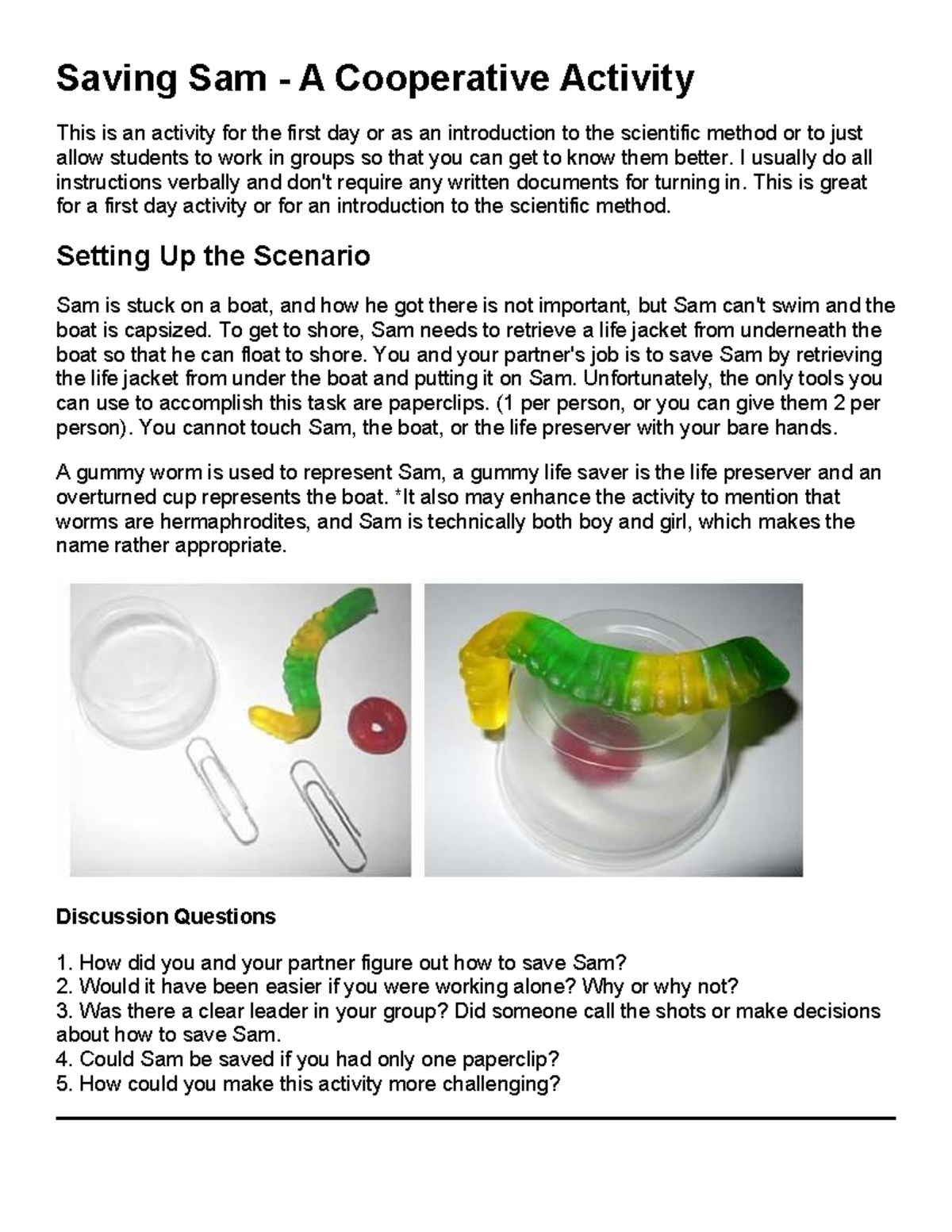 Saving Sam: Day 2 Group Activity on Scientific Method - Studocu