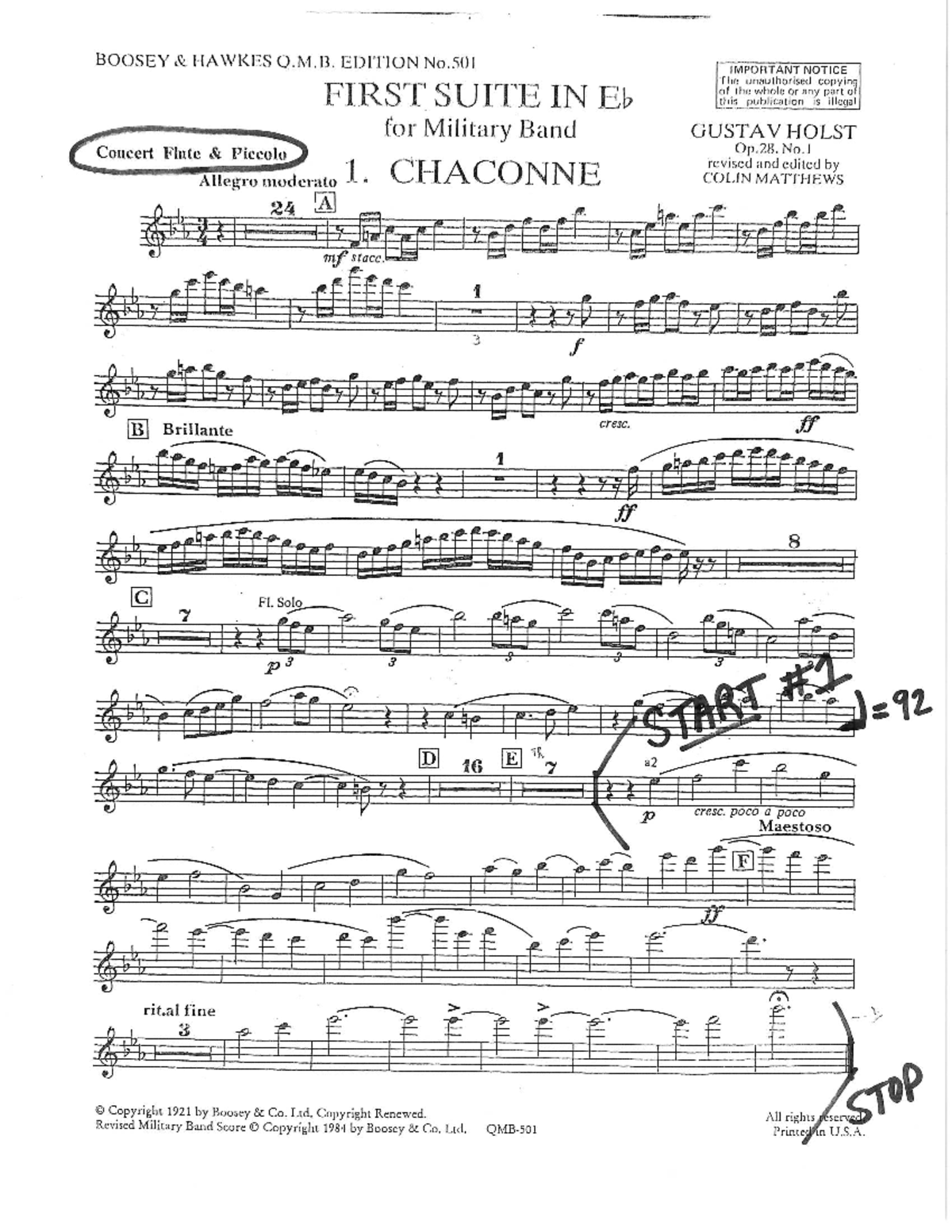 First Suite in Eb for Military Band - Holst (Q.M.B. Edition) - Studocu