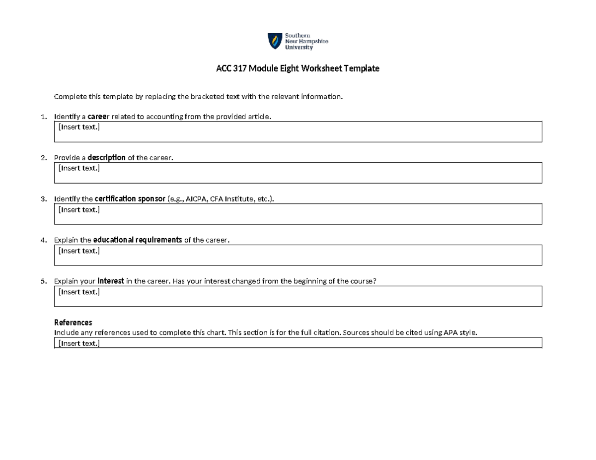Acc 317 Module Eight Worksheet Template Acc 317 Module Eight
