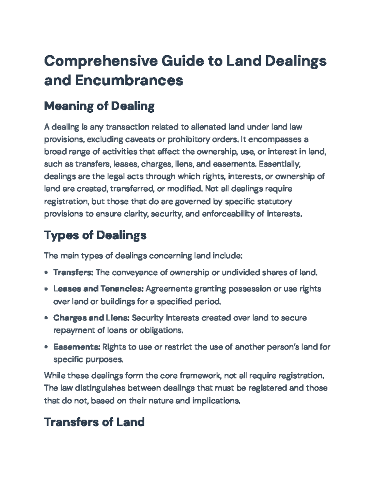 Land Dealings: Comprehensive Guide to Transfers, Leases, and Liens (LAW ...