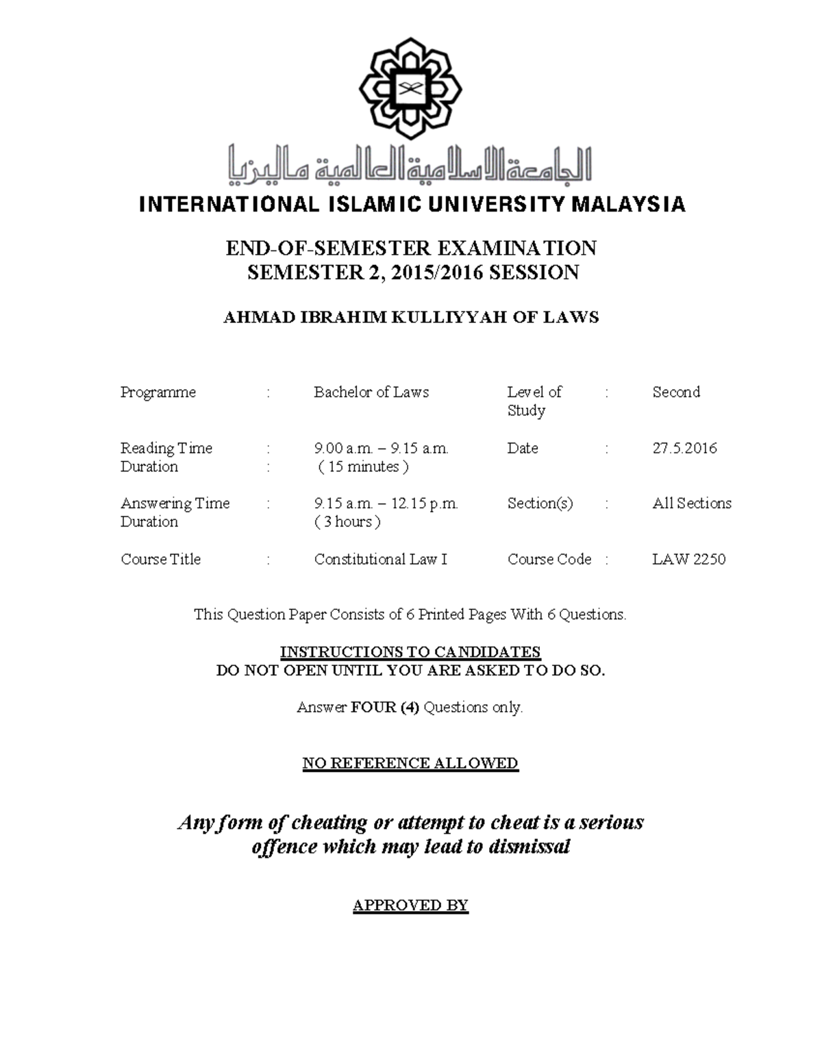 PAST YEAR Consti - Past year paper - INTERNATIONAL ISLAMIC UNIVERSITY ...