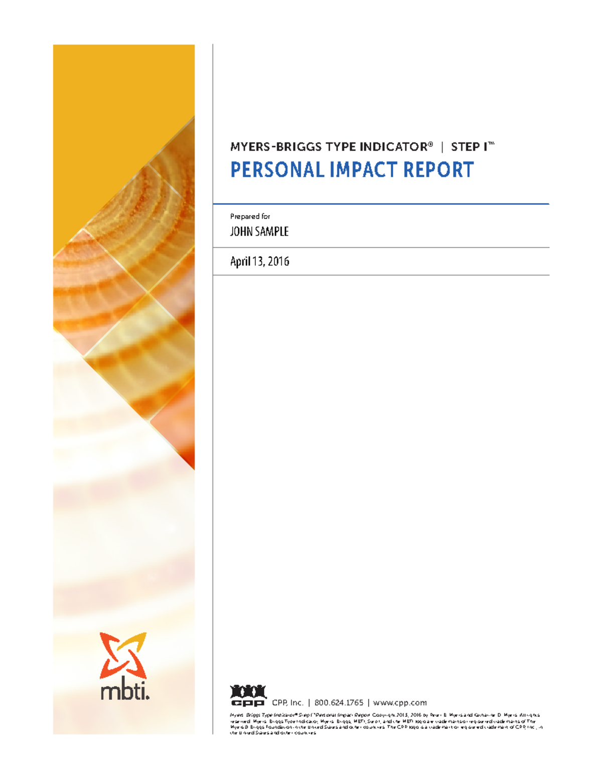 MBTI Step I Personal Impact Report Sample for John - 2016 - Studocu