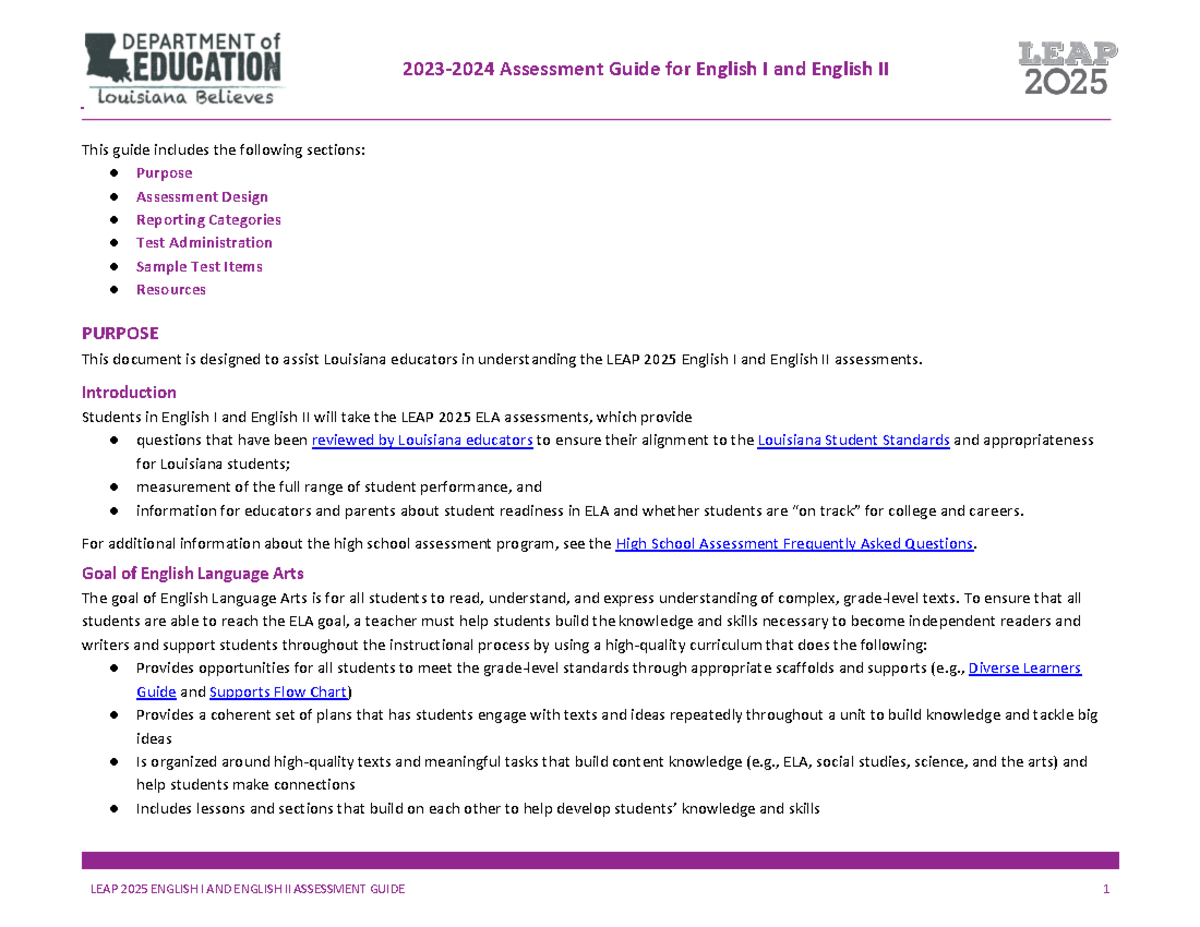 LEAP 2025 Assessment Guide for English I & II: Educator's Resource ...