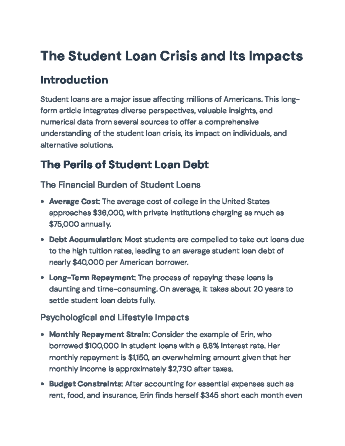 Understanding the Student Loan Crisis: Impacts and Alternative ...