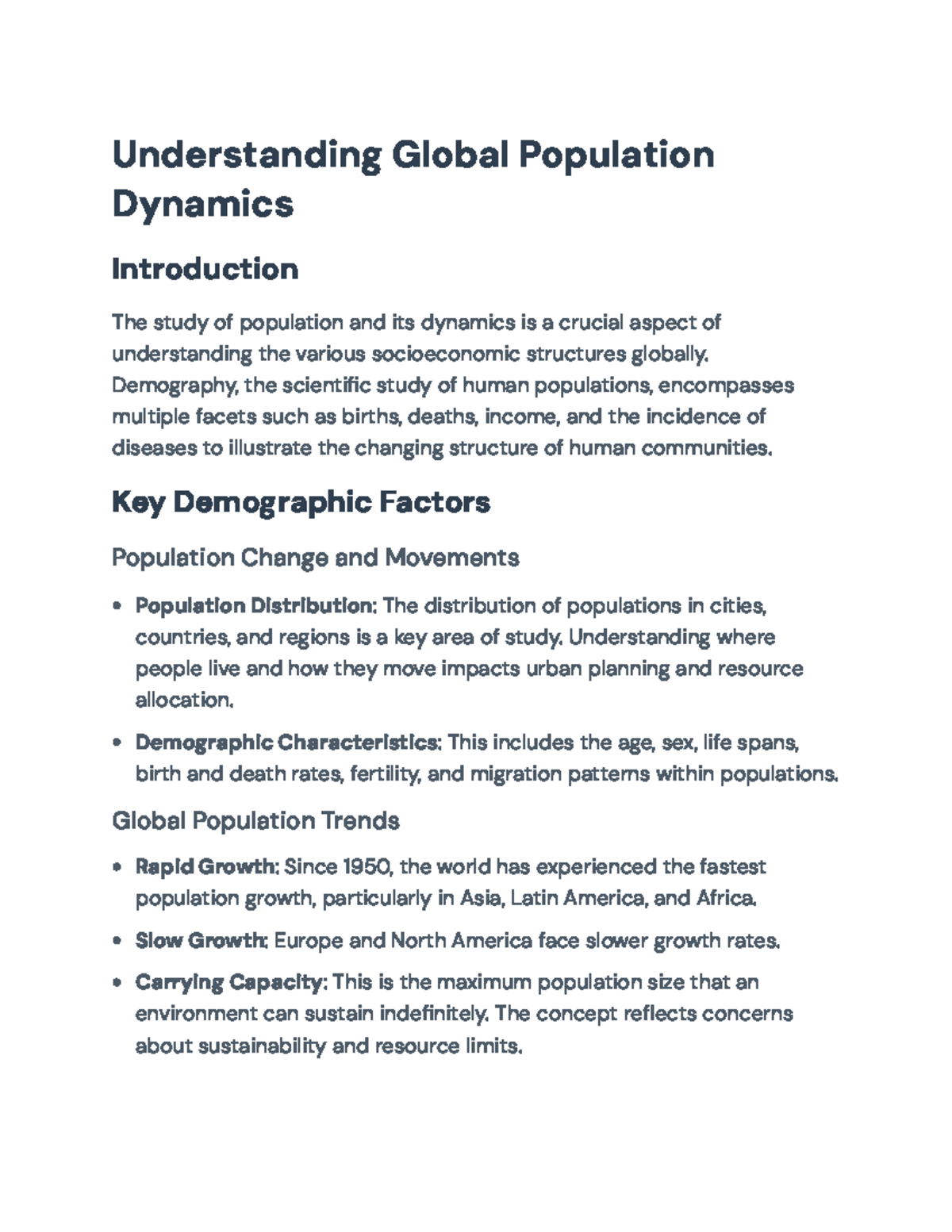 Global Population Dynamics: Analysis of Trends and Influences ...
