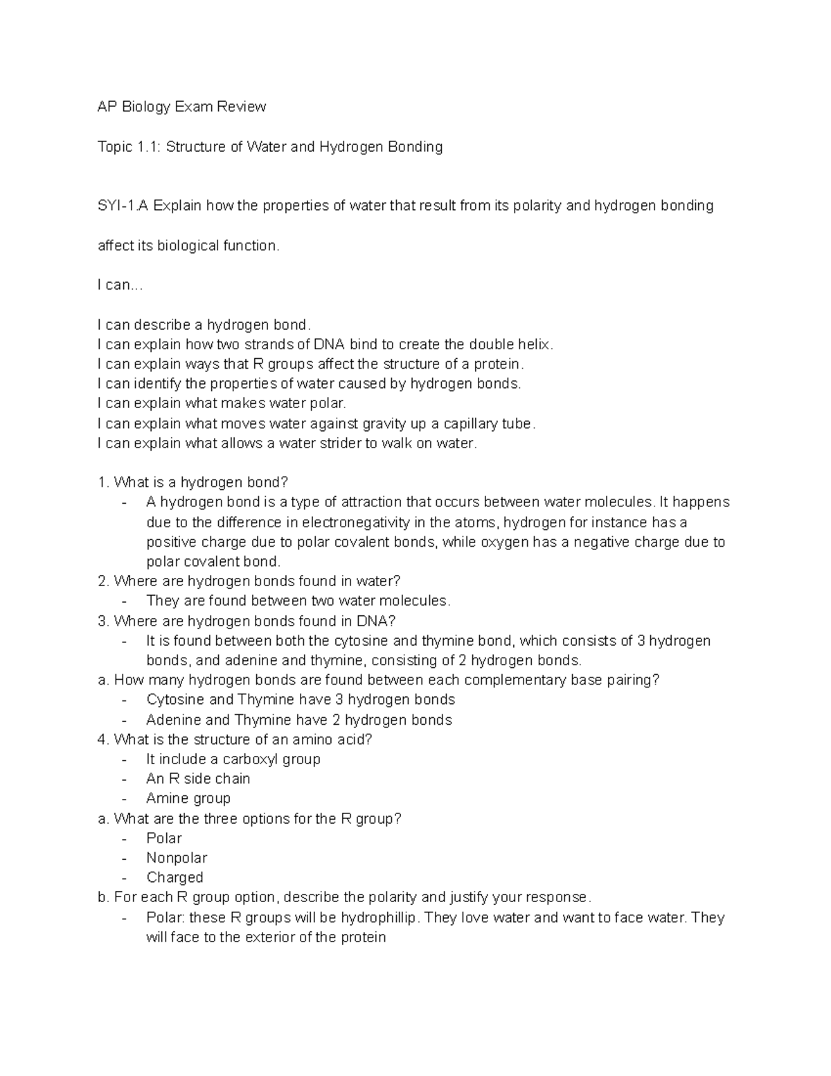 AP Biology Exam Review: Key Concepts on Macromolecules & Water ...